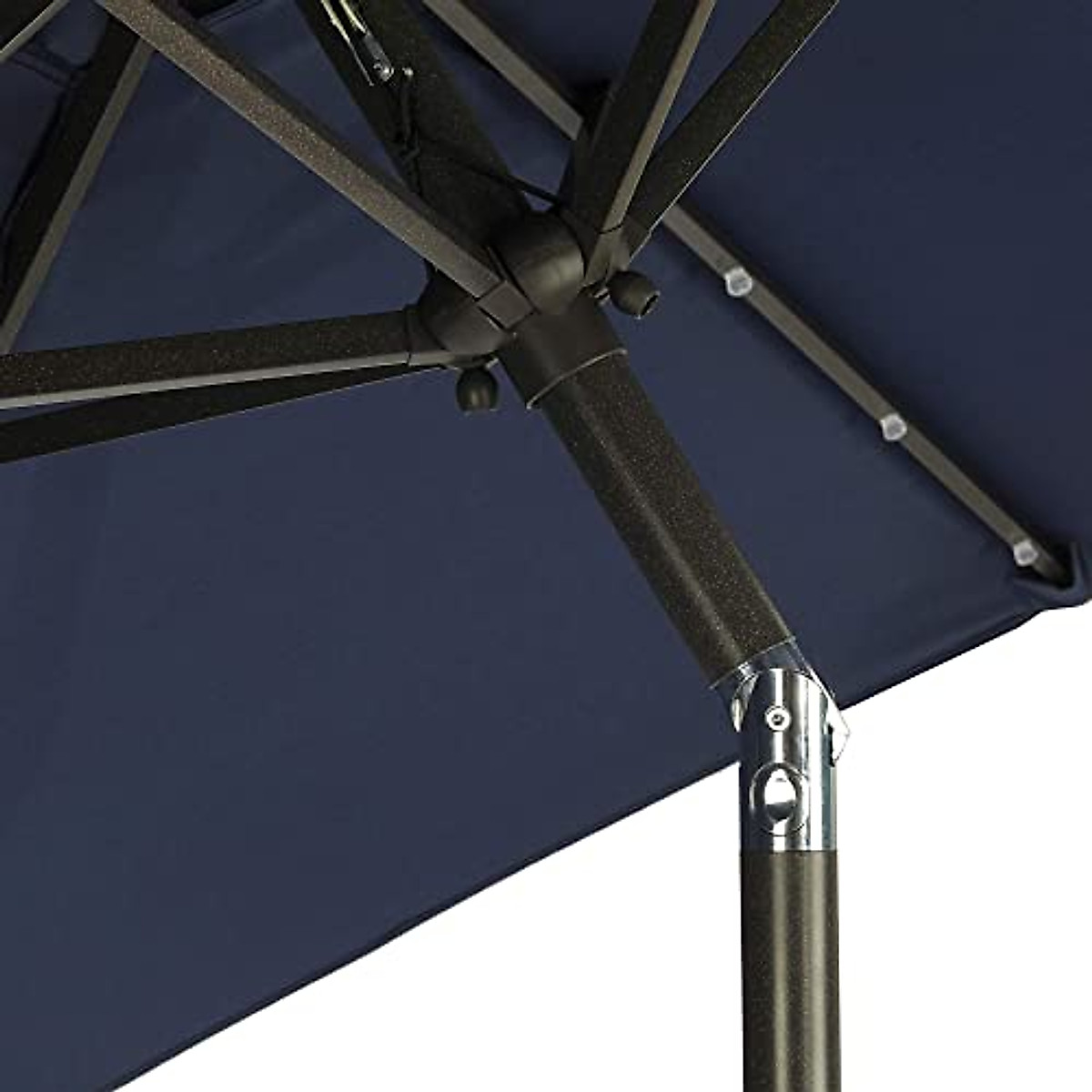 Aok Garden 7.5 FT Solar Patio Umbrella with 18 LED Lights Outdoor Table Market Umbrella with Push Button Tilt and Crank 6 Sturdy Aluminum Ribs for Deck, Lawn, Pool& Backyard, Navy Blue