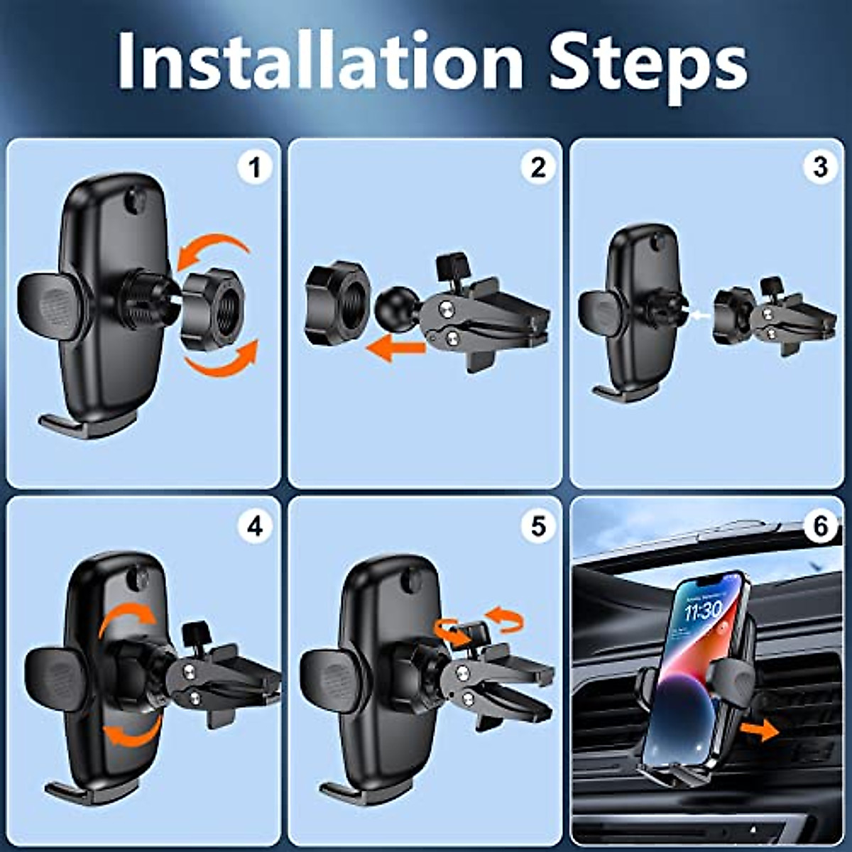 SPIDERCASE [2 Pack] Phone Mount for Car [Universal Air Vent] Car Phone Holder, Military-Grade Shockproof [Up to 7” Phones] [Thick Case Friendly] [Easy Operate] Cellphone Clamp Cradle for All iPhone