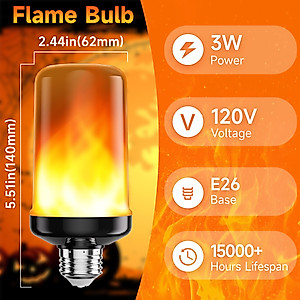 hyrion LED Flame Light Bulbs, 4 Modes Flickering Light Bulbs, E26 Base Fire Flame Bulb with Upside Down Effect, Halloween, Christmas Party Porch Outdoor Indoor Home Decor (2 Pack)