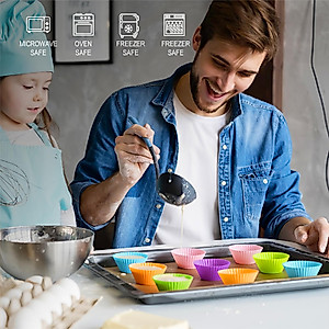 SEANSDA 70 Pcs Silicone Lunch Box Dividers Set, Thicked Silicone Cupcake Liners for Baking, Reusable Lunch Bento Box Accessories with Animal Food Picks for Kids (20 Cupcake Cup + 50 Picks)