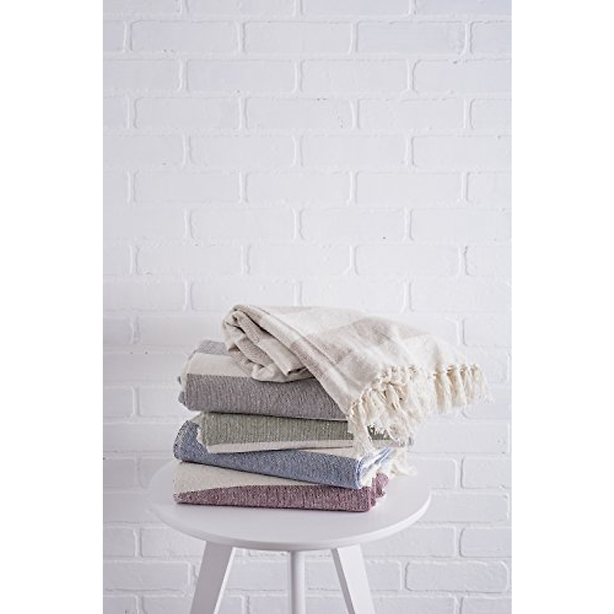 DII Rustic Farmhouse Cotton Cabana Striped Blanket Throw with Fringe, 50 x 60 - Cabana Striped Stone