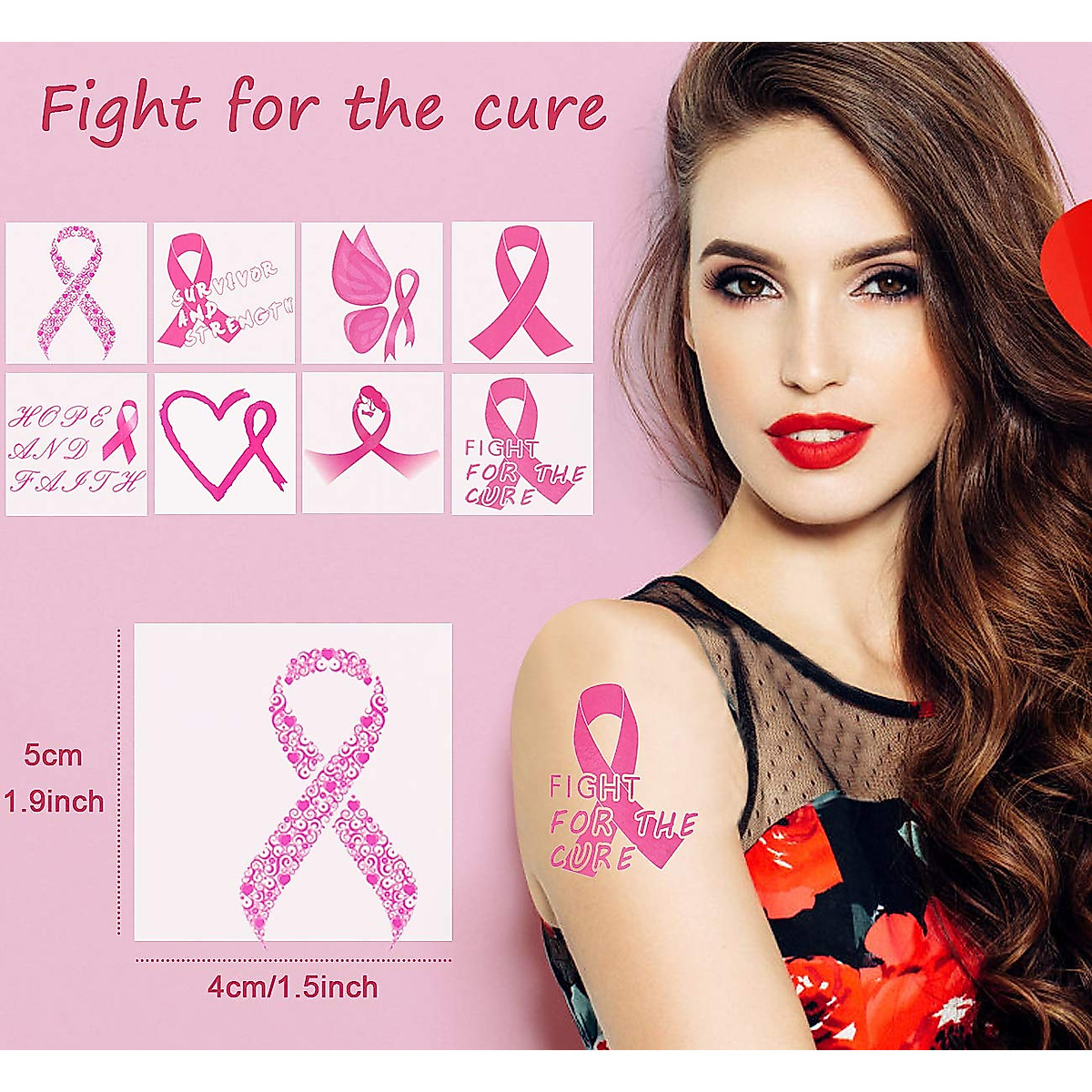 160 PCs Pink Ribbon Tattoos Breast Cancer Awareness Temporary Tattoos