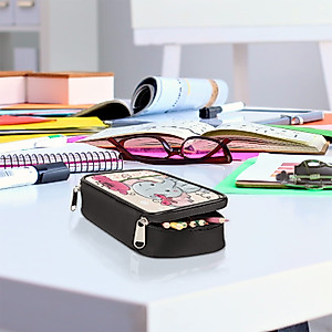 Elephant Pink Flower Pencil Case, Big Capacity Pencil Pouch Multifunctional Makeup Organizer Bag for Adults Students Kids