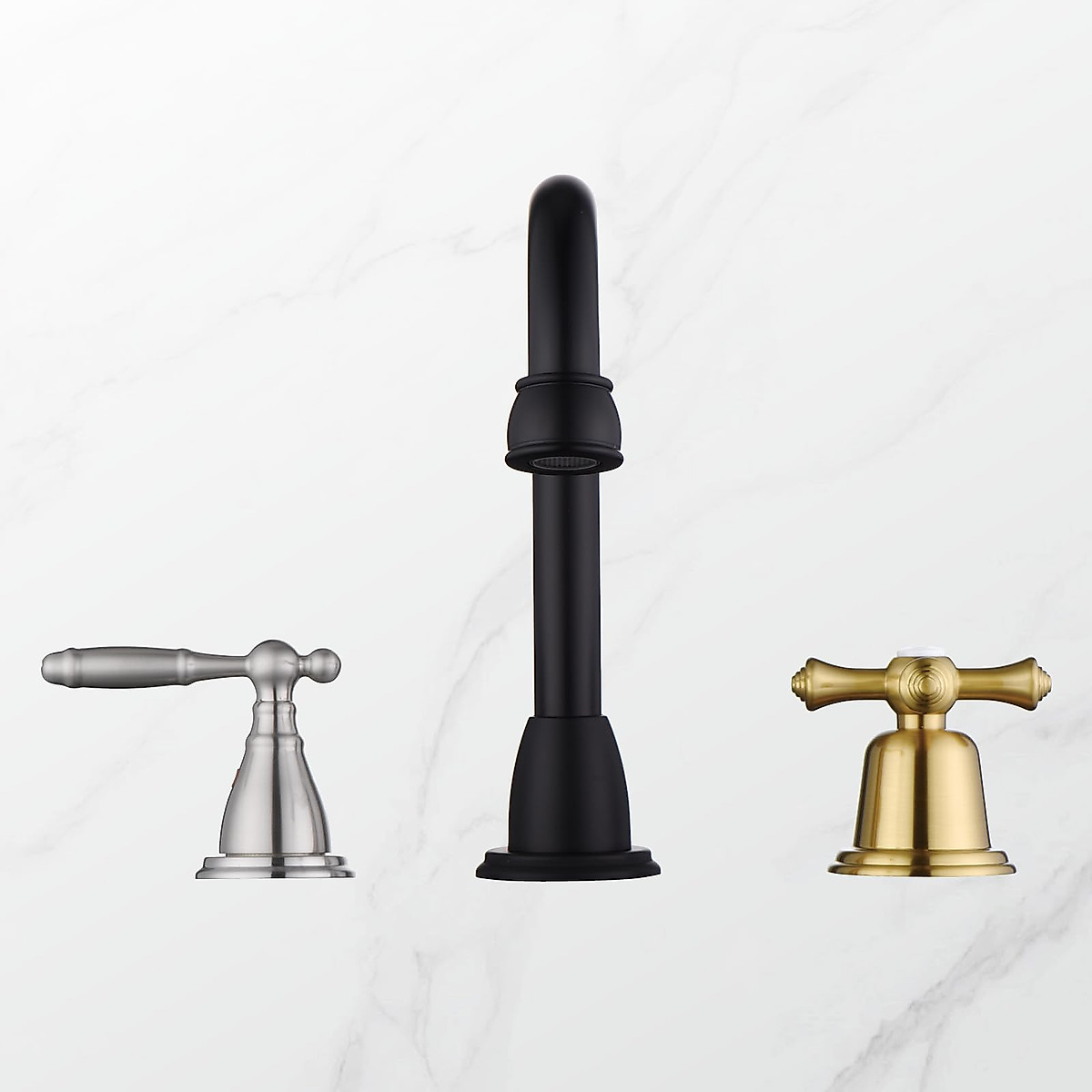 RKF Faucet- Replacement Classic Cross Knobs Handles with Valve Faucet Accessory Faucet Parts Faucet Kit Brushed Gold W033