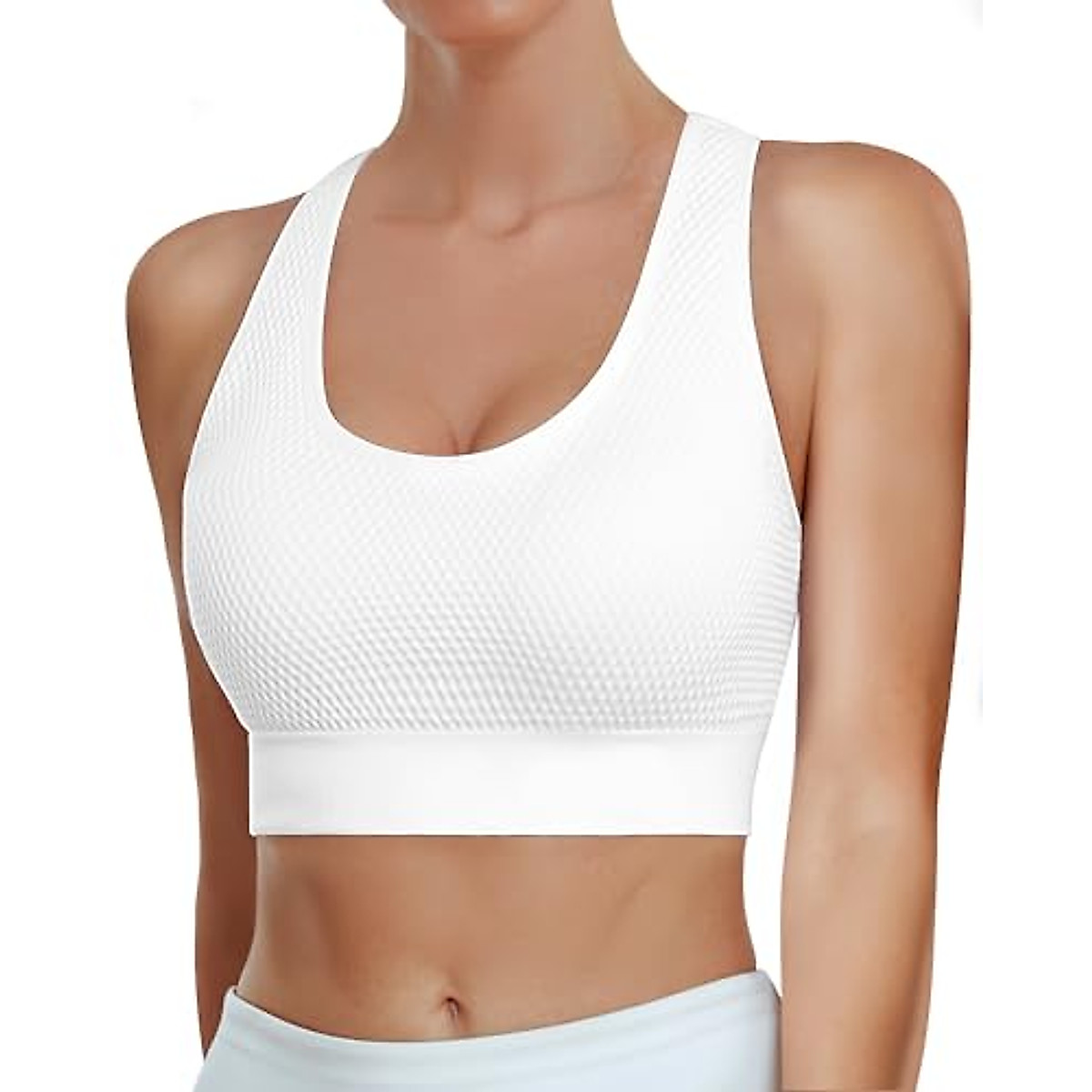 HORISUN Womens Racerback Sports Bra Seamless Wireless Workout Yoga Bras(White XL)