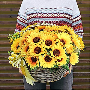 Mocoosy 4 Bunches Artificial Sunflowers Bouquets, Fake Silk Sunflowers with Stems for Decorations, Yellow Faux Sun Flowers Bulk Arrangements for Wedding Birthday Party Home Decor