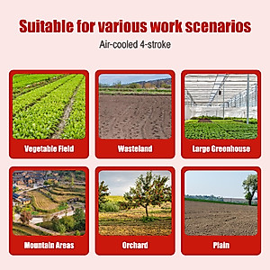 Garden Tiller/Cultivator 63CC 4-Stroke Gas Powered Hand Rotary Front Tine Tiller Rototiller Garden Tool Cordless, Gear Drive Transmission, Adjustable Tilling Depth