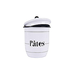 Creative Co-Op Enameled White Canisters with French Writing & Black Rims (Set of 4 Sizes)