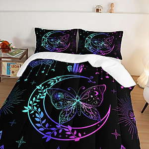 HOSIMA Butterfly Comforter Set 3-Piece with 2 Pillowcases, Black Boho Mandala Comforter Bedding Set for Girls' Twin Bed in a Bag