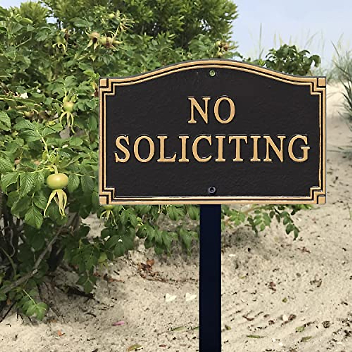 SmartSign Metal No Soliciting Sign for Yard, No Soliciting Garden Plaque | 5.75" x 9.5" Aluminum Plaque with 18" Black Stake