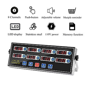 S2SQURE Restaurant Digital Kitchen Timer | 8-Channel | Led Loudly | 8-Group Food Timer | Independent Count Down | Stainless Steel | for Pizza Coffee Fast Food Fries Cooking