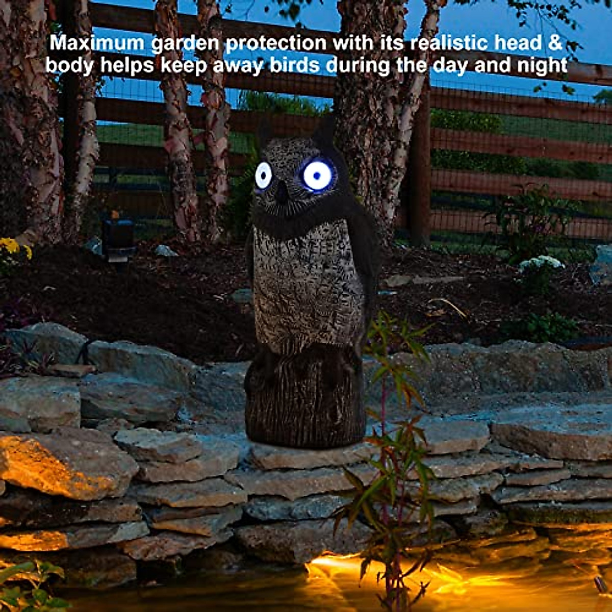 Galashield Owl Decoy | Plastic Owls to Scare Birds Away with Solar Powered LED Eyes | Owl Statue for Garden & Outdoors