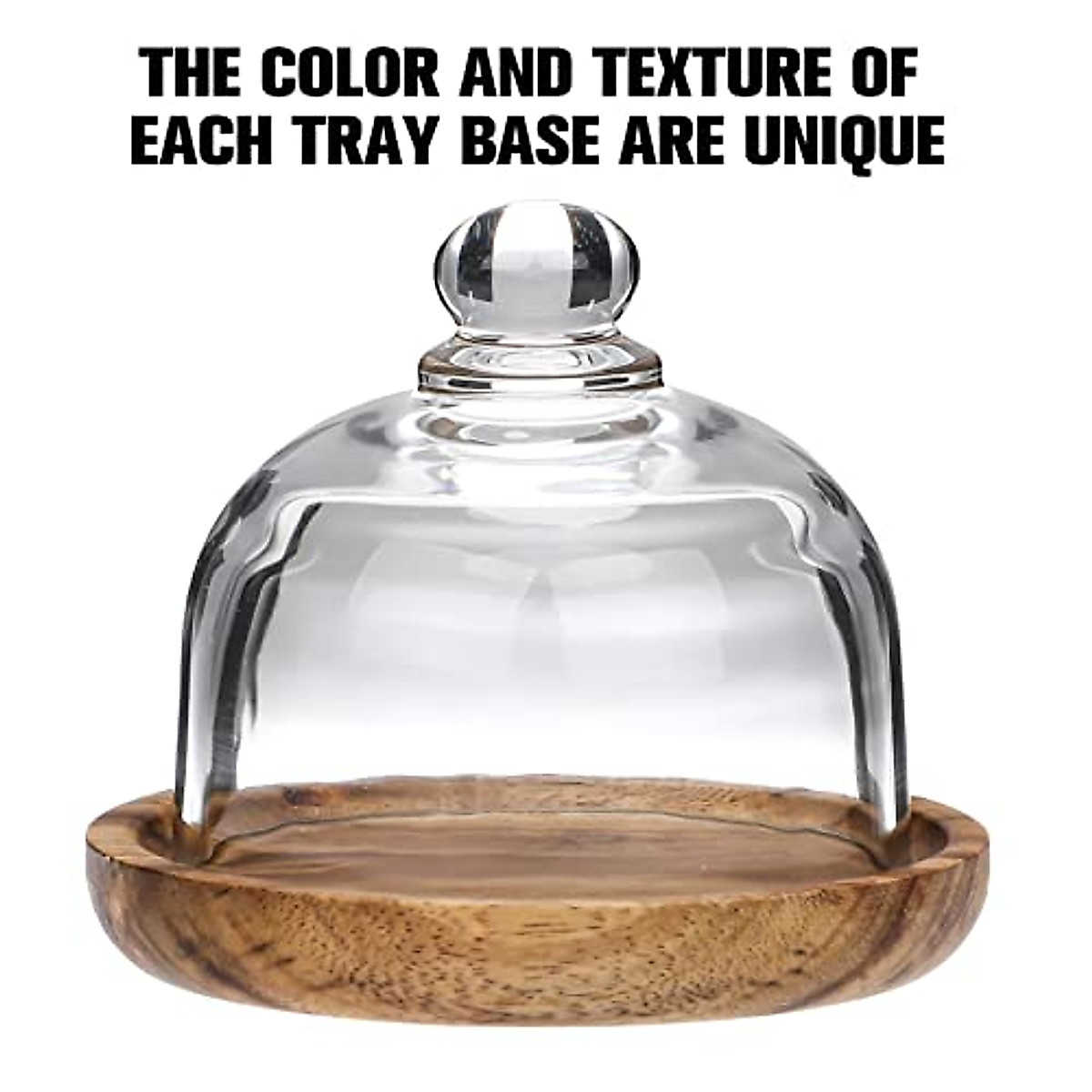 Yardwe 2 Sets Glass Dome with Wooden Base Mini Cake Stand Glass Display Dome Cloche Clear Glass Bell Jar Cover for Dessert Cheese Candy Plants Succulents (4.1 x 3.7 Inch)