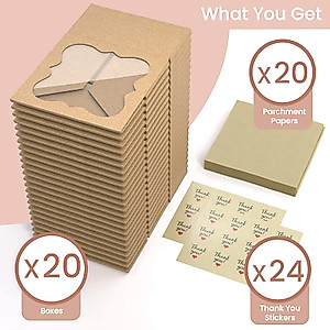 Leafiew 20 Pack 6x6x3 Bakery Boxes with Window – Small Cookie Boxes for Gift Giving – Treat Boxes for Small Cake, Pastry, Strawberries, Dessert, Candy, Charcuterie, Baked Goods and Food (Brown)