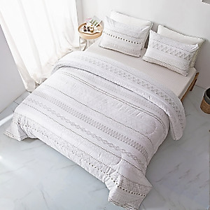 White Geometric Comforter Sets Queen, Boho Bedding Aztec Striped Arrow Pattern,Lightweight Soft Microfiber Down Alternative Comforter Bed Set
