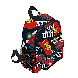 Glaphy Custom Kid's Name Backpack, Red Fire Truck Car Cute Toddler Backpack for Daycare Travel, Personalized Name Preschool Bookbags for Boys Girls