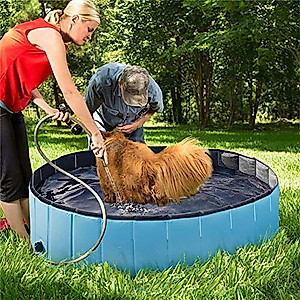 Foldable Dog Pool for Large Dogs - KizmetKare Portable Kiddie Pool Plastic Pet Bath Tub, Outdoor Dog Swimming Pool (XL - 63" X12")