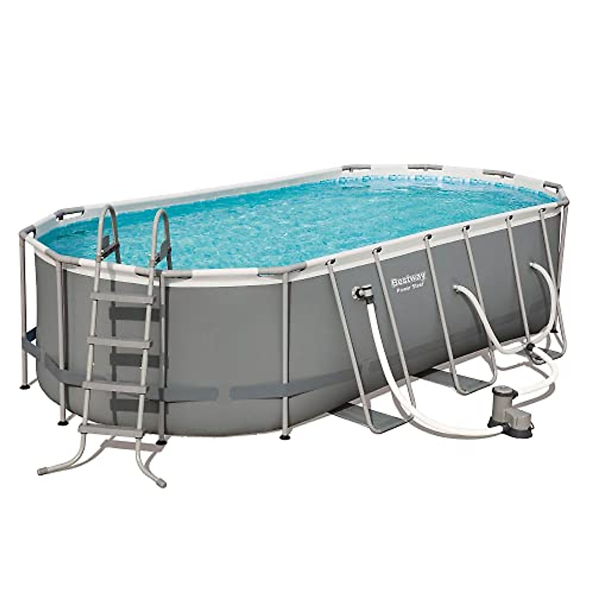 Bestway Power Steel 18' x 9' x 48" Oval Metal Frame Above Ground Outdoor Swimming Pool Set with 1500 GPH Filter Pump, Ladder, and Pool Cover