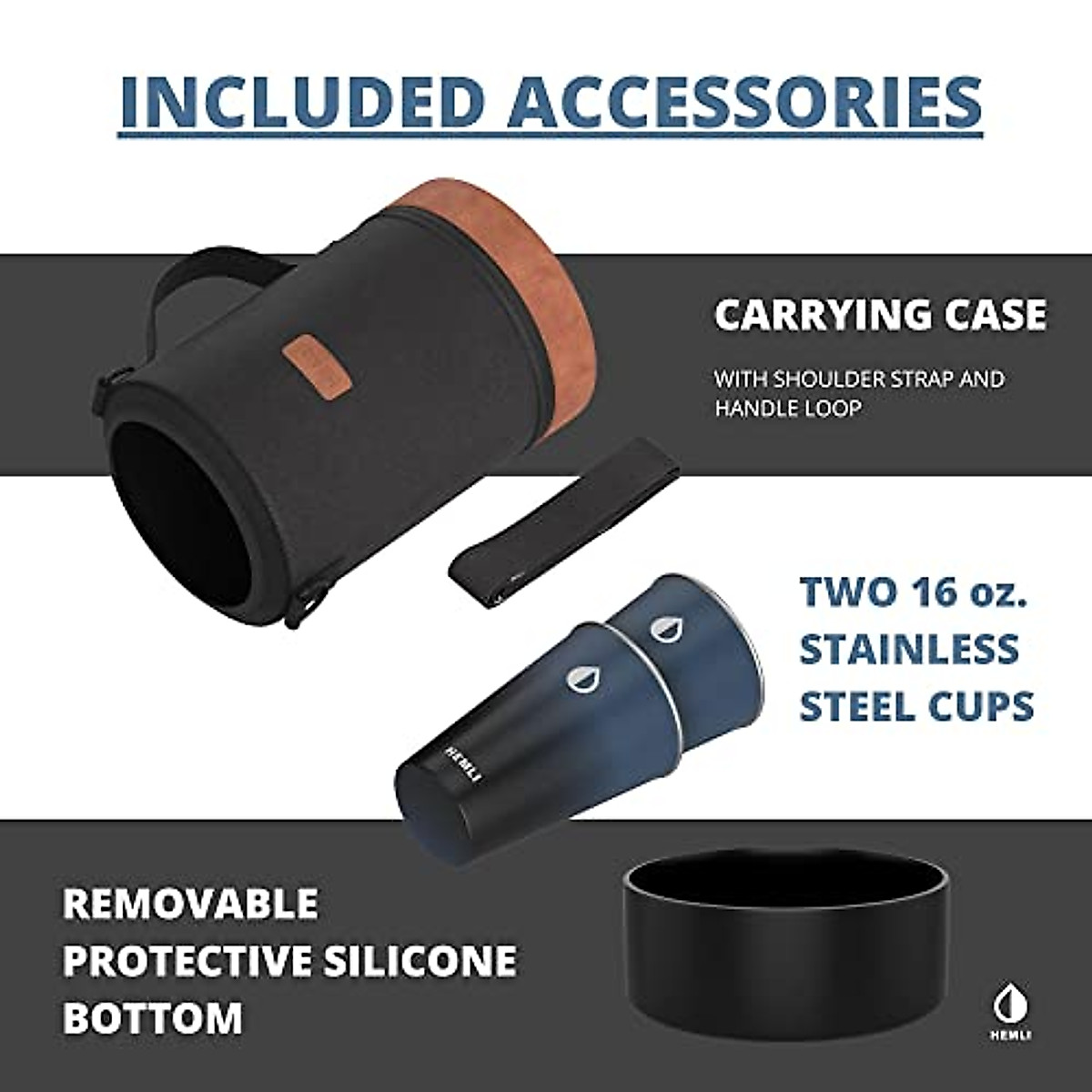 HEMLI One Gallon Water Bottle Insulated, 128 oz Insulated Stainless Steel Water Bottle, One Gallon Jug, Double Wall Vacuum-Sealed Insulated Beer Growler, with Carrying Case