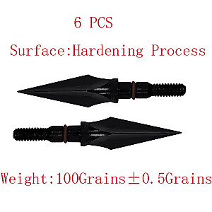 Broadheads Hardening Traditional Hunting Arrow Head 100/125/150 Grain Archery Screw-in Broad Heads,Pack of 6 (Black-1, 100grain-A)