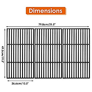 Uniflasy Cast Iron Cooking Grate for Char-Griller 1624 Smokin' Champ Charcoal Grill Horizontal Smoker Grates Replacement Parts for Chargriller Set of 3