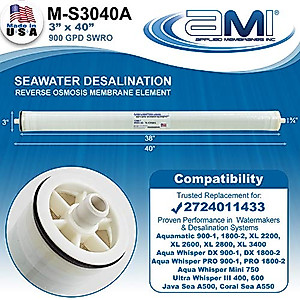 APPLIED MEMBRANES INC. 3" x 40" Seawater Desalination Reverse Osmosis Membrane | for Sea Recovery Watermaker Systems | M-S3040A Replaces 2724011433