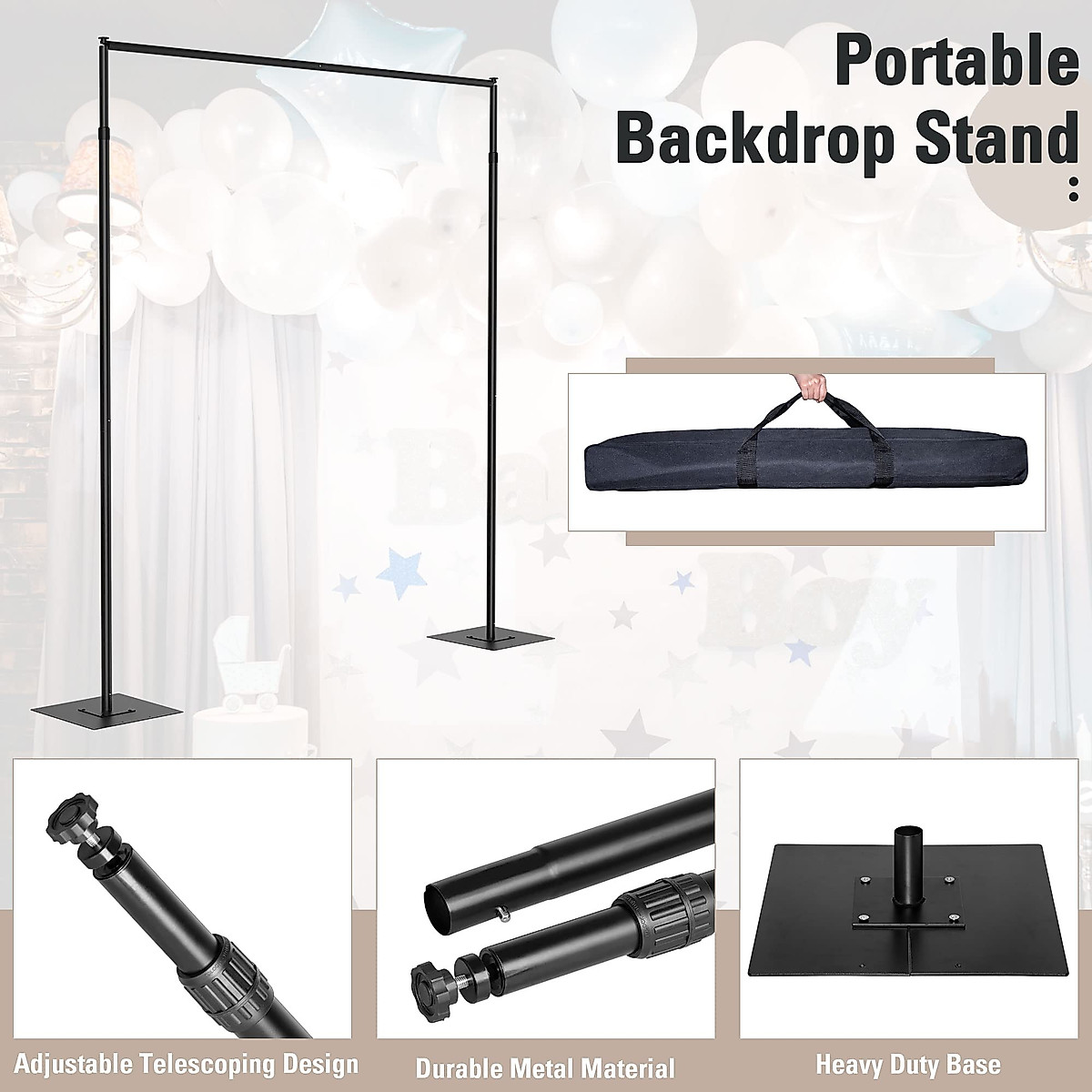 Lonseng Backdrop Stand Heavy Duty, Pipe and Drape Backdrop Stand Kit, 10ft x 10ft Wedding Backdrop Stand, Adjustable Backdrop Stand, Background Backdrop Stand for Wedding Party Events Photo Booth