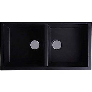 ALFI brand AB3420UM-BLA Undercount Double Bowl Granite Composite Kitchen Sink, 34", Black