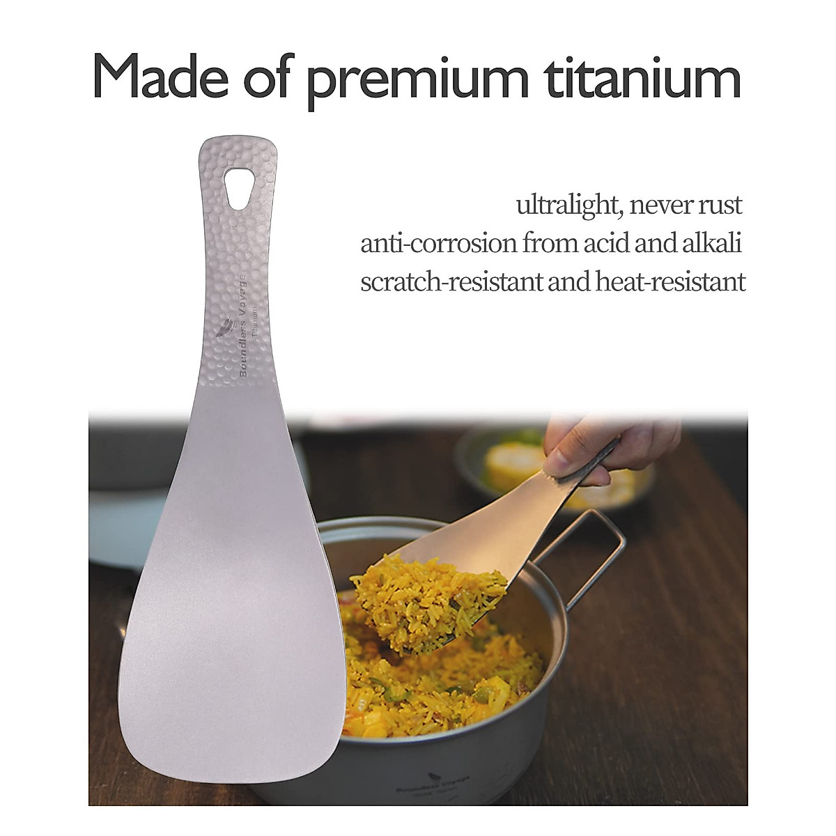 Boundless Voyage Titanium Rice Spoon Short Handle Spoon Cooking Shovel Outdoor Camping Household Rice Shovel Scoop Rice Spoon Thickened Ti1079T