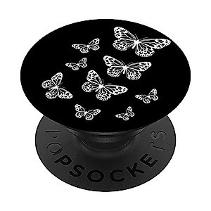White Butterflies Black Background PopSockets Swappable PopGrip