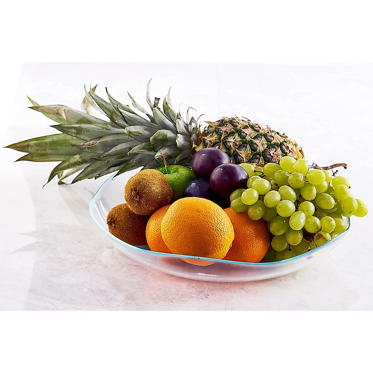 Biandeco Glass Round Platter Serving Tray - Wavy Edge Extra Large Charger Plate, 12 inch Diameter, Extra Resistant Centerpiece Dinnerware, Fruit, Dessert, Salad, Appetizer Plate