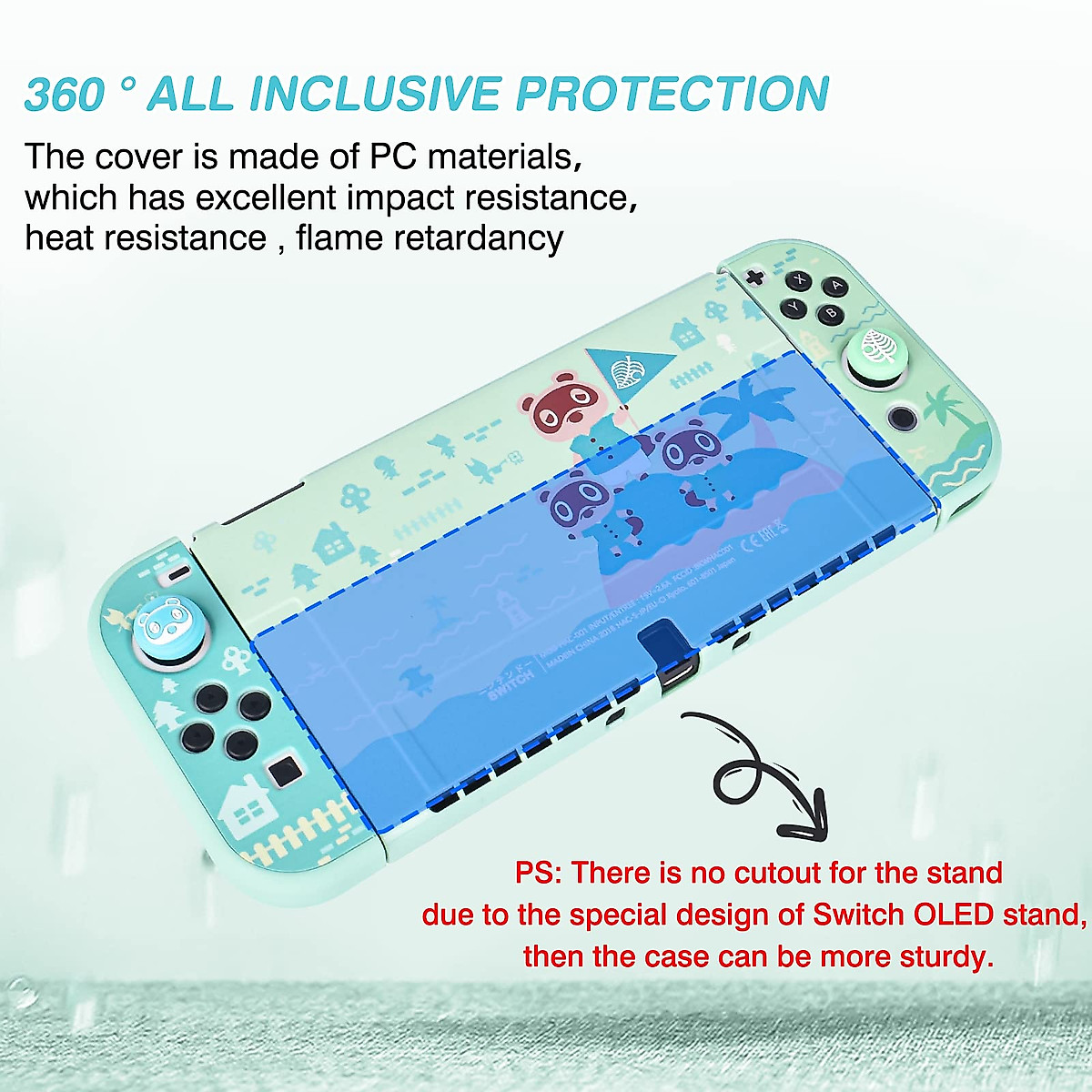 DLseego Animal Crossing Switch OLED Case Protective Cover Dockable Hard Shell Joy Con Skin Accessory With 4PCS Thumb Grips Caps and 2PC Screen Protectors