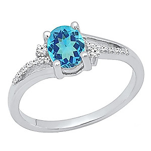 Dazzlingrock Collection 7X5 MM Oval Blue Topaz & Round Diamond Ladies Engagement Ring in 925 Sterling Silver, Size 8