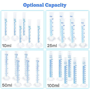 Kalevel 6pcs Measuring Graduated Cylinders 50ml Measuring Cylinders Clear Plastic Graduated Cylinders Test Tubes with Double Sided Markings, Pour Spout & Hexagonal Base