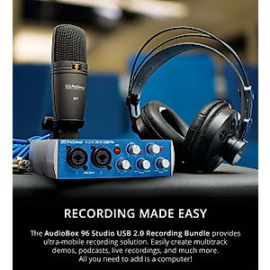 PreSonus AudioBox 96 Studio USB 2.0 Recording Bundle with Interface, Headphone, Microphone & Studio One Artist, Blucoil Boom Arm, 10' XLR & Instrument Cables, USB-A Mini Hub and 3' USB Extension Cable