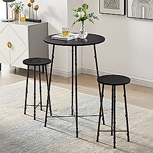 VECELO 3 Piece Round Pub Dining Set, High Top Bar Table and Stools for 2, Bistro Dinette with/Chairs for Small Space, Easy Assembly, Black