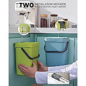 Compost Bin for Kitchen Countertop - MONGTINGLU 5L/1.3 Gal Hanging Small Trash Can with Lid, Kichen Under Sink Trash Can, Wall Mount Indoor Compost Bucket with Lid(Lime Green)