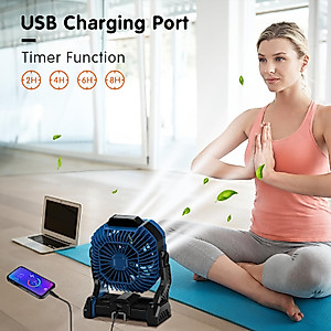 ABVOT 20000mAh Camping Fan with 4 LED Lights, Rechargeable Fan Portable, Stepless Speed and Adjustable Timer Settings for Picnic, Barbecue, Fishing, Travel