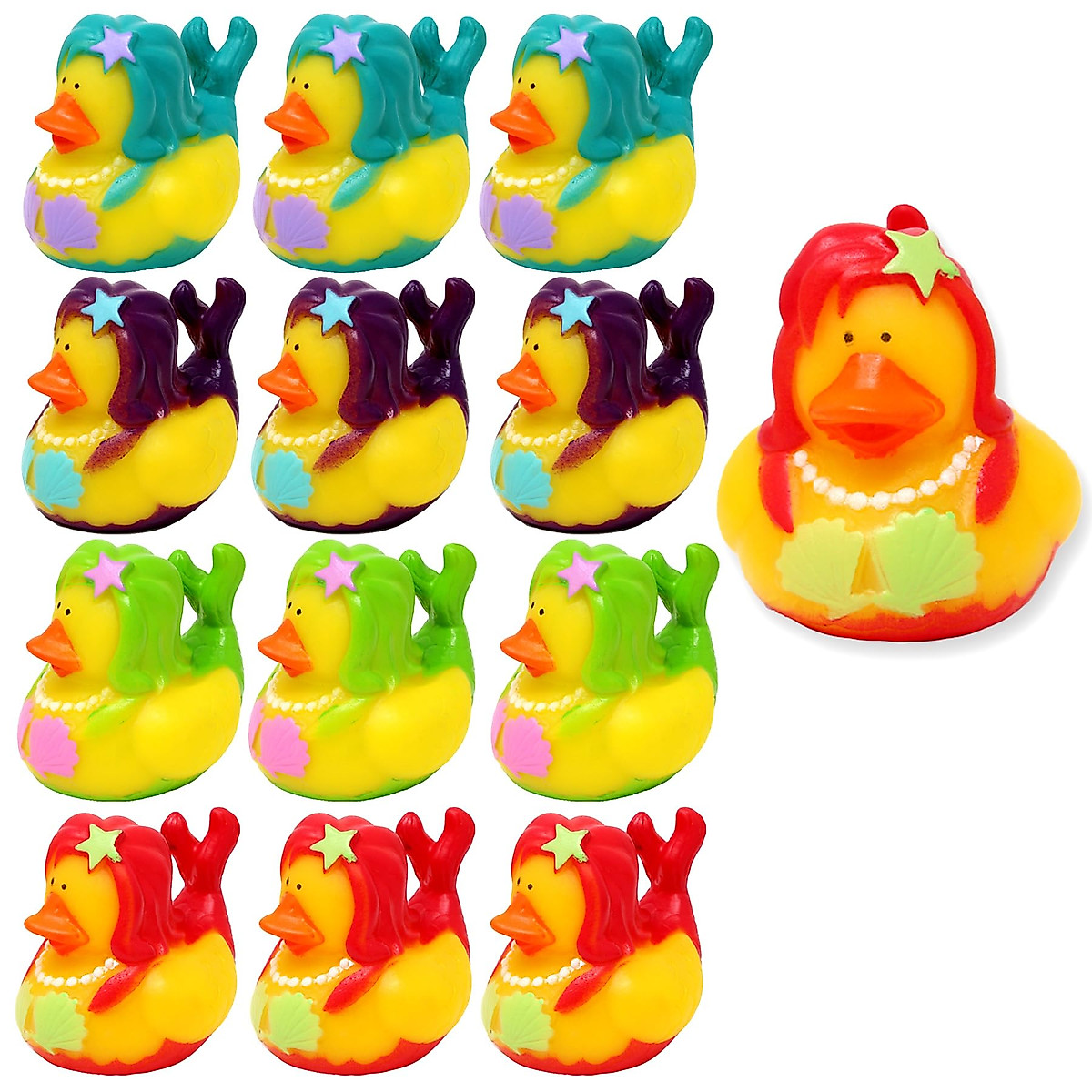Mermaid Rubber Ducks 12 Mermaid Novelty Rubber Duckies for Mermaid Party Favors Mermaid Birthday Party Supplies Mermaid Baby Shower, Bath toys, Mermaid Goodie Bag Pinata Filler, Character Rubber Ducks