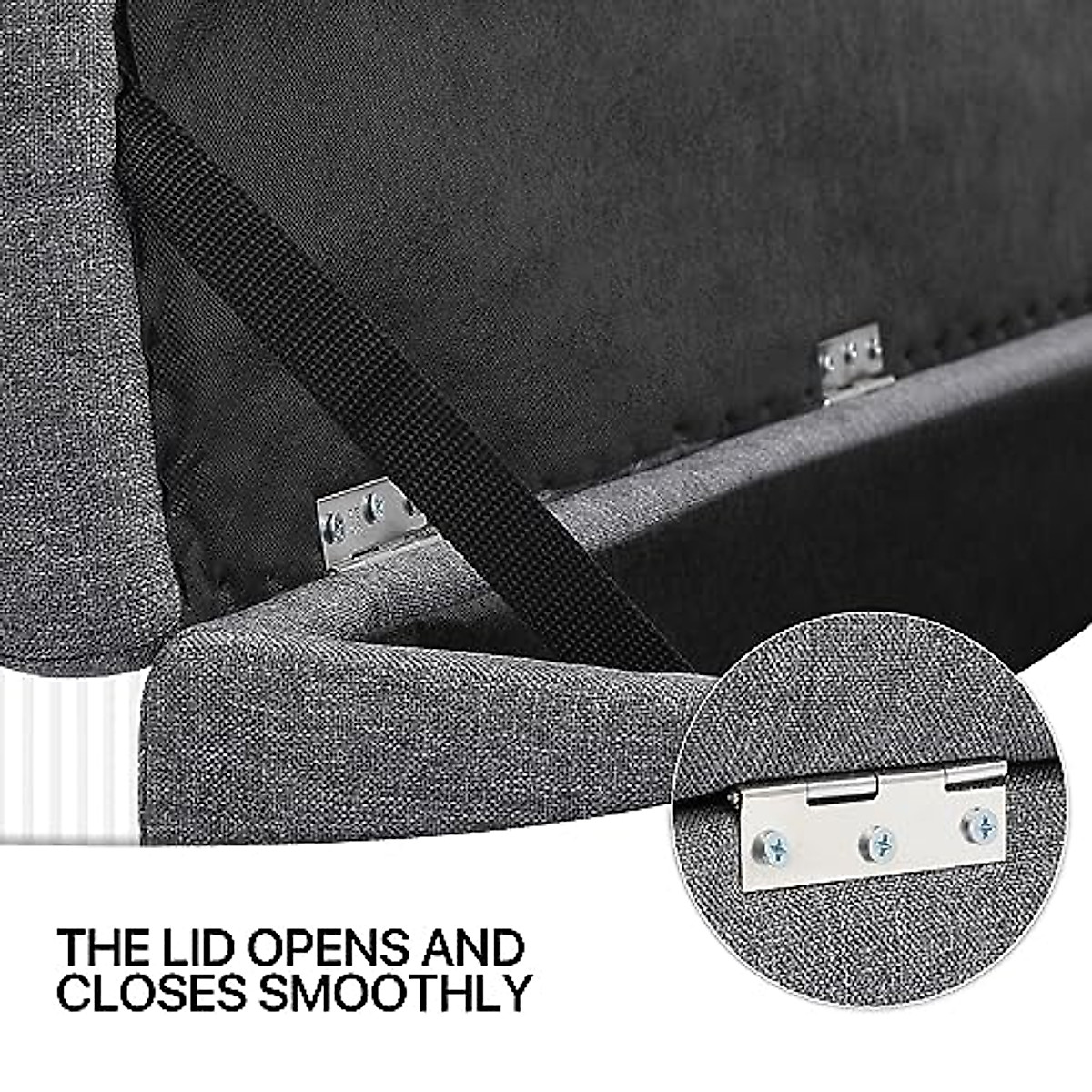 MoNiBloom 42 Inch Long Storage Ottoman for Bedroom, Contemporary Grey Linen Tufted Bench Footrest Foot Stool Upholstered Rectangular Ottoman with 40L Inner Space, 660 Lbs Capacity