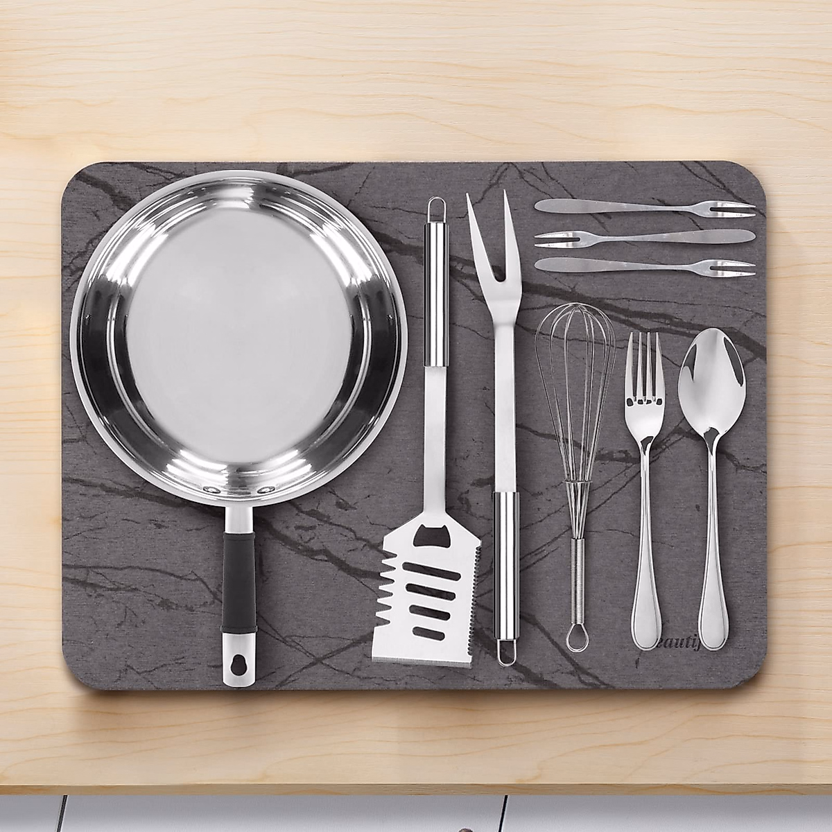 Drying Stone for Kitchen Counter, 16”x12” Diatomaceous Earth Tray, Fast Drying Stone Mat Kitchen, Water Absorbing Stone Tray for Kitchen Bathroom (Grey)