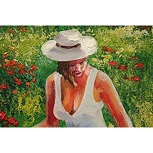 Springtime, Figure Painting of a Woman in Flower Field with Dog by Yary Dluhos
