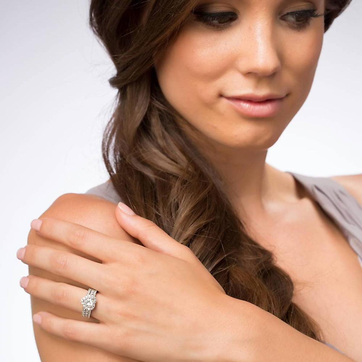 BERRICLE Sterling Silver Halo Wedding Engagement Rings Cubic Zirconia CZ Heart Insert Ring Set for Women, Rhodium Plated Size 10