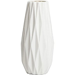 White vases for Flowers Modern Simple Ceramic Dried Flower vase Rivet Modern Angled Stoneware Home Decor Flower Vase -7.5inch, White