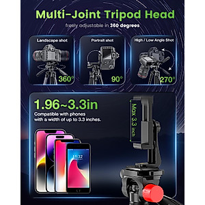 CAMBOFOTO 74"-Camera-Tripod, Porfessional Aluminum Heavy Duty Tripod Stand for Mirrorless Camera/DSLR/Cell Phone/Camcorder, with Holder and Travel Bag