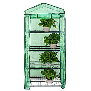 HOMGARDEN 4-Tier Mini Greenhouse Portable Plant Flower Shelf Tent w/PE Cover Roll-Up Zipper Door for Lawn Patio Garden Indoor Outdoors