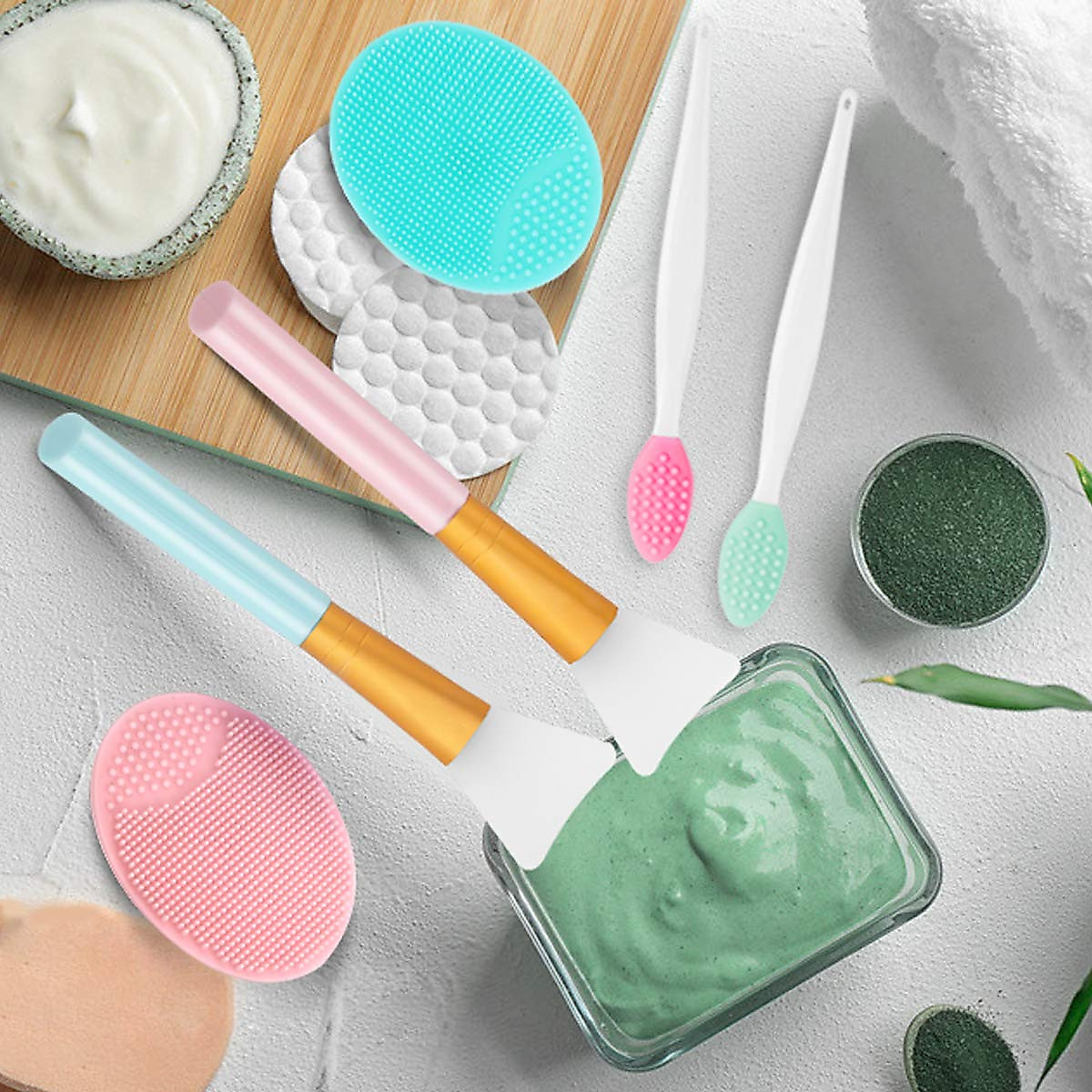Lip Scrub Brush Silicone Facial Cleansing Brush -2PCS Lip Exfoliator Brush, 2PCS Face Scrubber Facial Cleansing Brush Blackhead Remover, 2PCS Silicone Face Mask Brush Mask Applicator