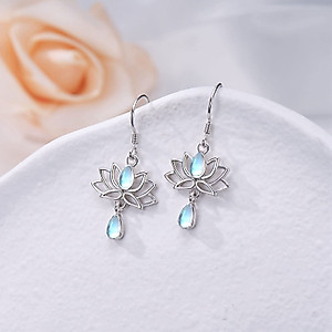 Moonstone Lotus Earring for Women 925 Sterling Silver Lotus Flower Earrings Yoga Lotus Jewelry Gifts for Women