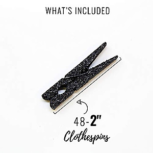 Just Artifacts 2-inch Glitter Craft Wood Clothespins/Peg Pins (48pc, Black Glitter)