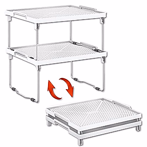 ums Plastic Kitchen Cabinet Shelf organizer- stackable, useable for your spice, fridge, shelf, freezer, pantry (28X30 cm) (Pack of 2)